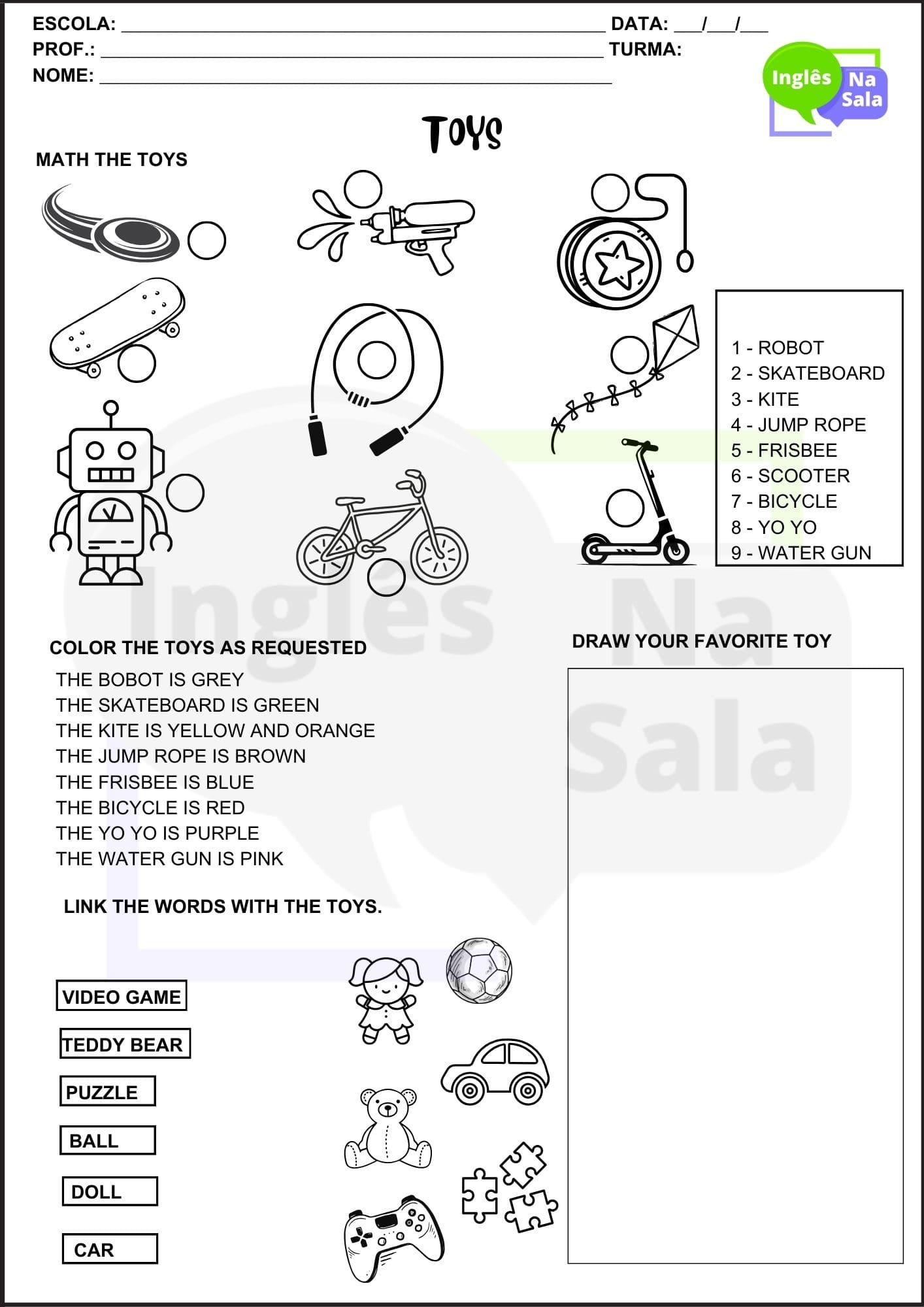 ATIVIDADES DE TOYS - Inglês Na Sala