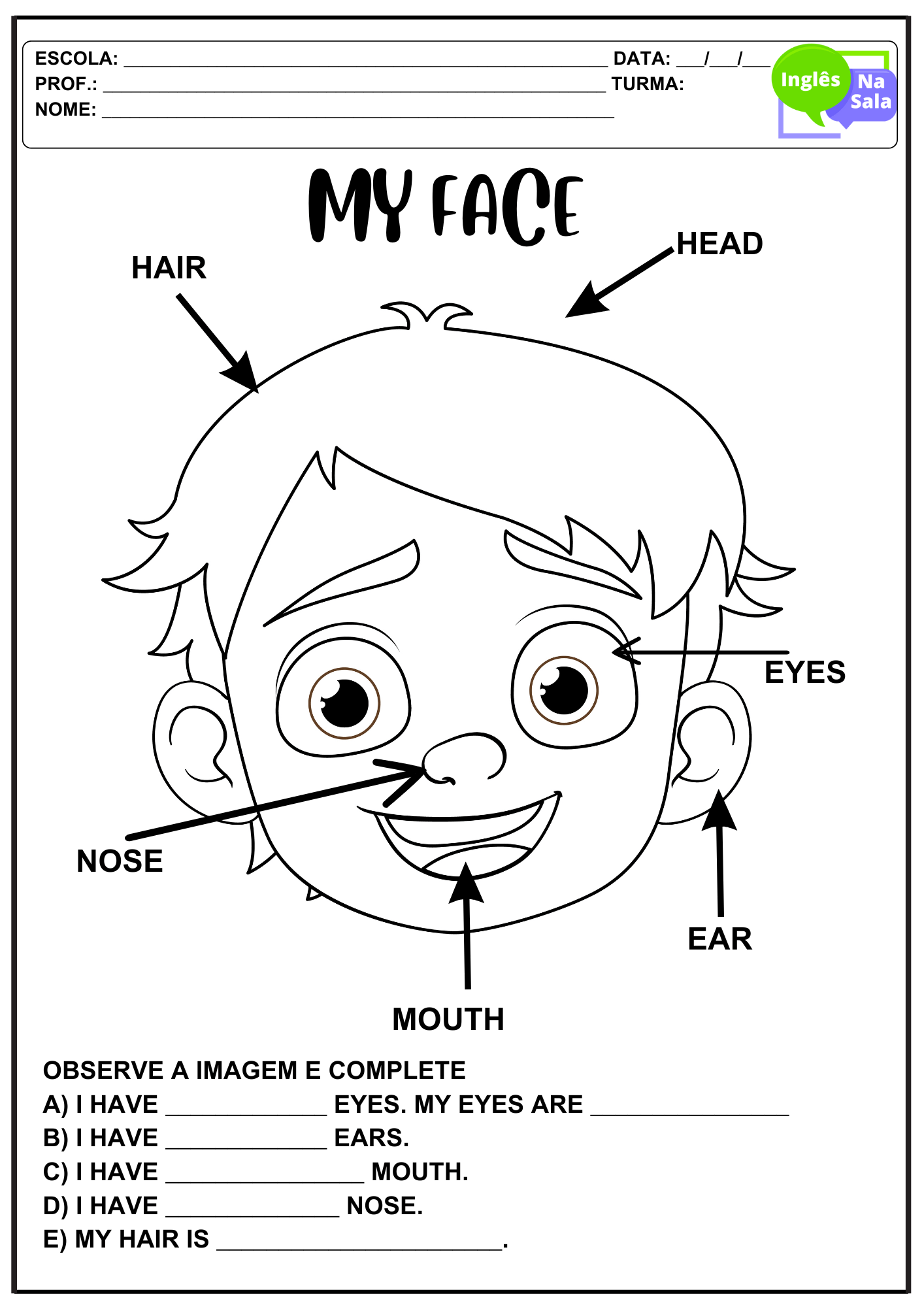 Atividades Partes do Corpo / Human Body - Inglês Na Sala