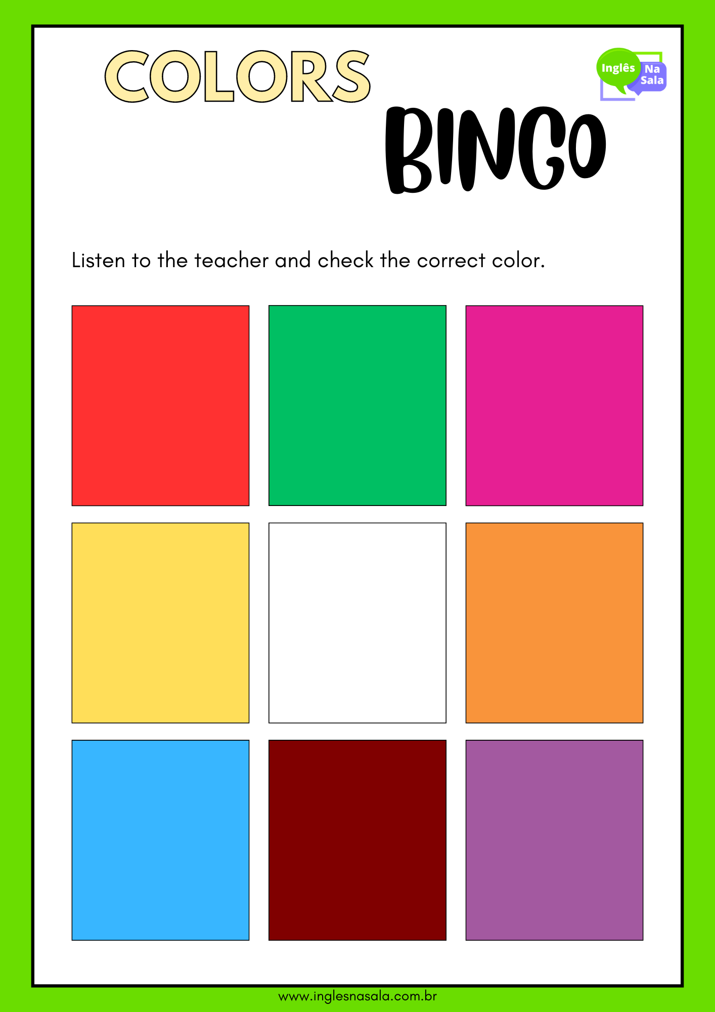 ATIVIDADES DE CORES EM INGLÊS/ Colors - Inglês Na Sala