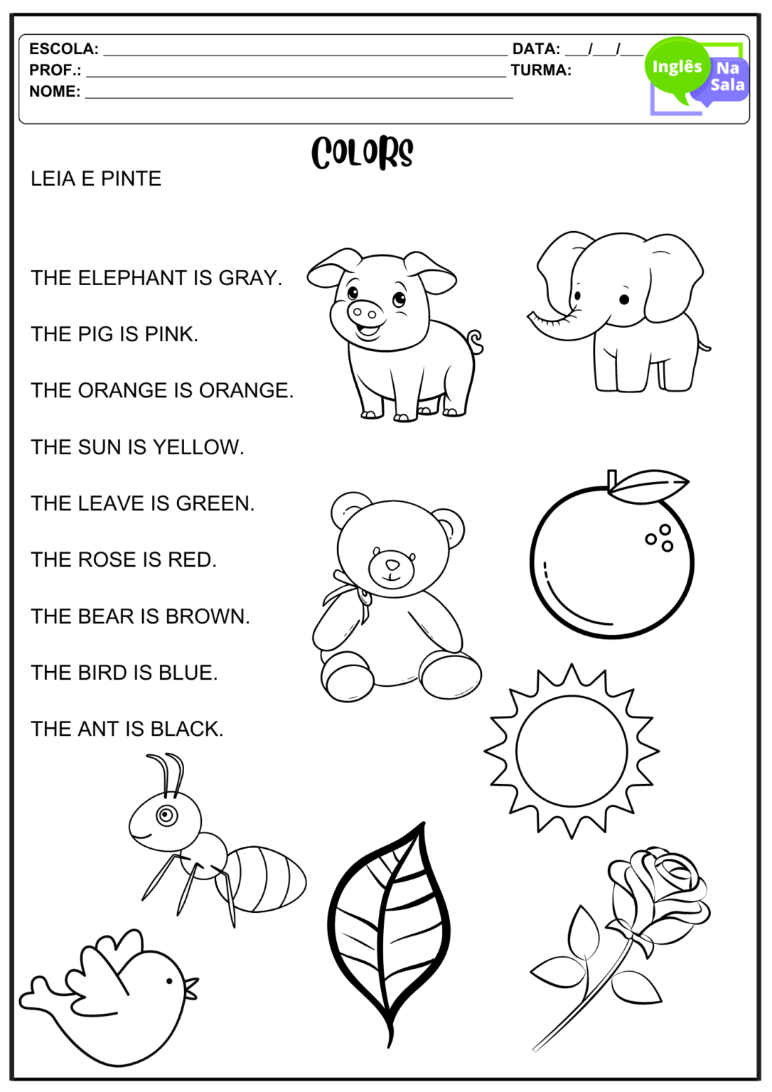 Atividades sobre as cores em inglês - Inglês Na Sala