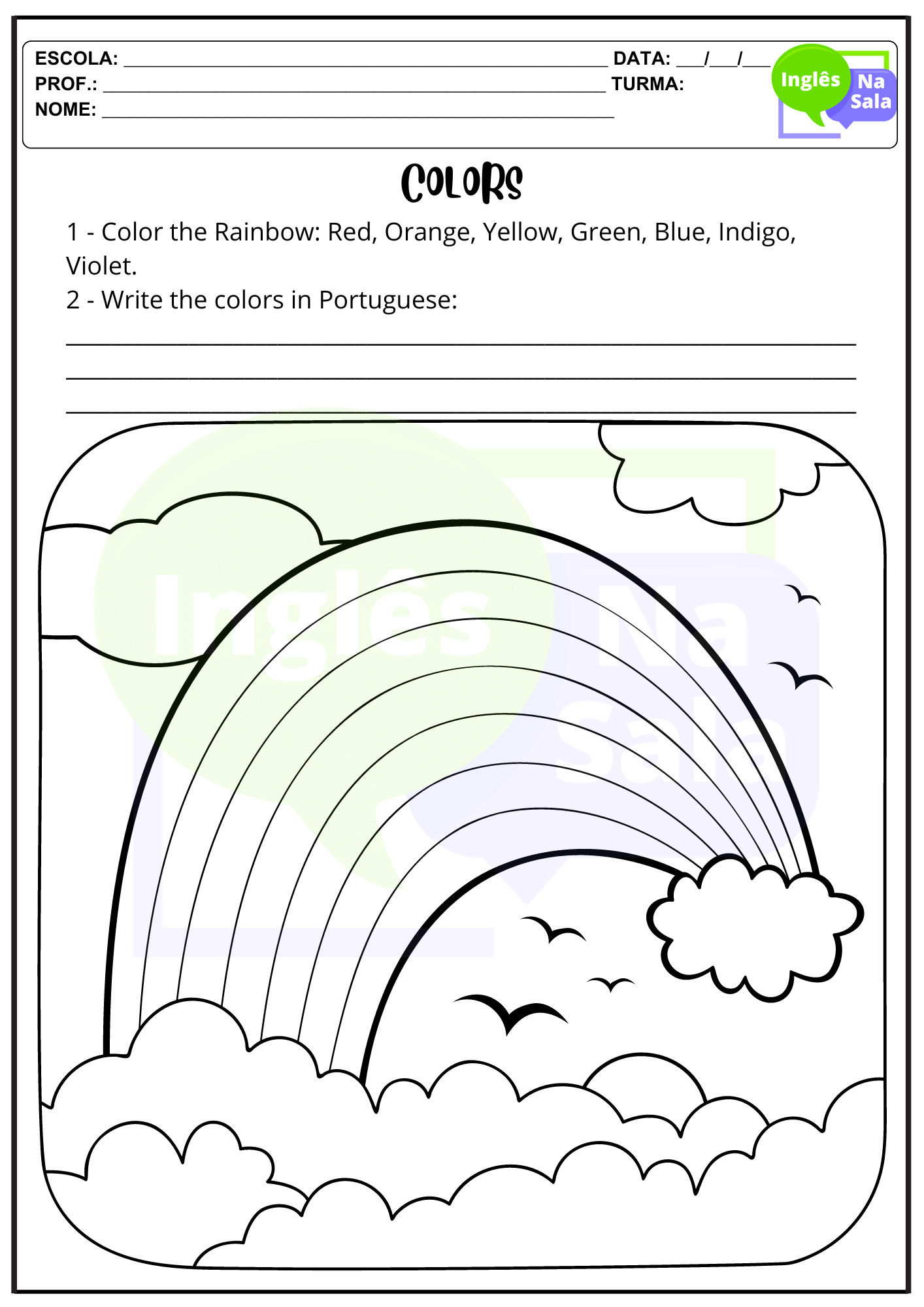 Atividades sobre as cores em inglês - Inglês Na Sala
