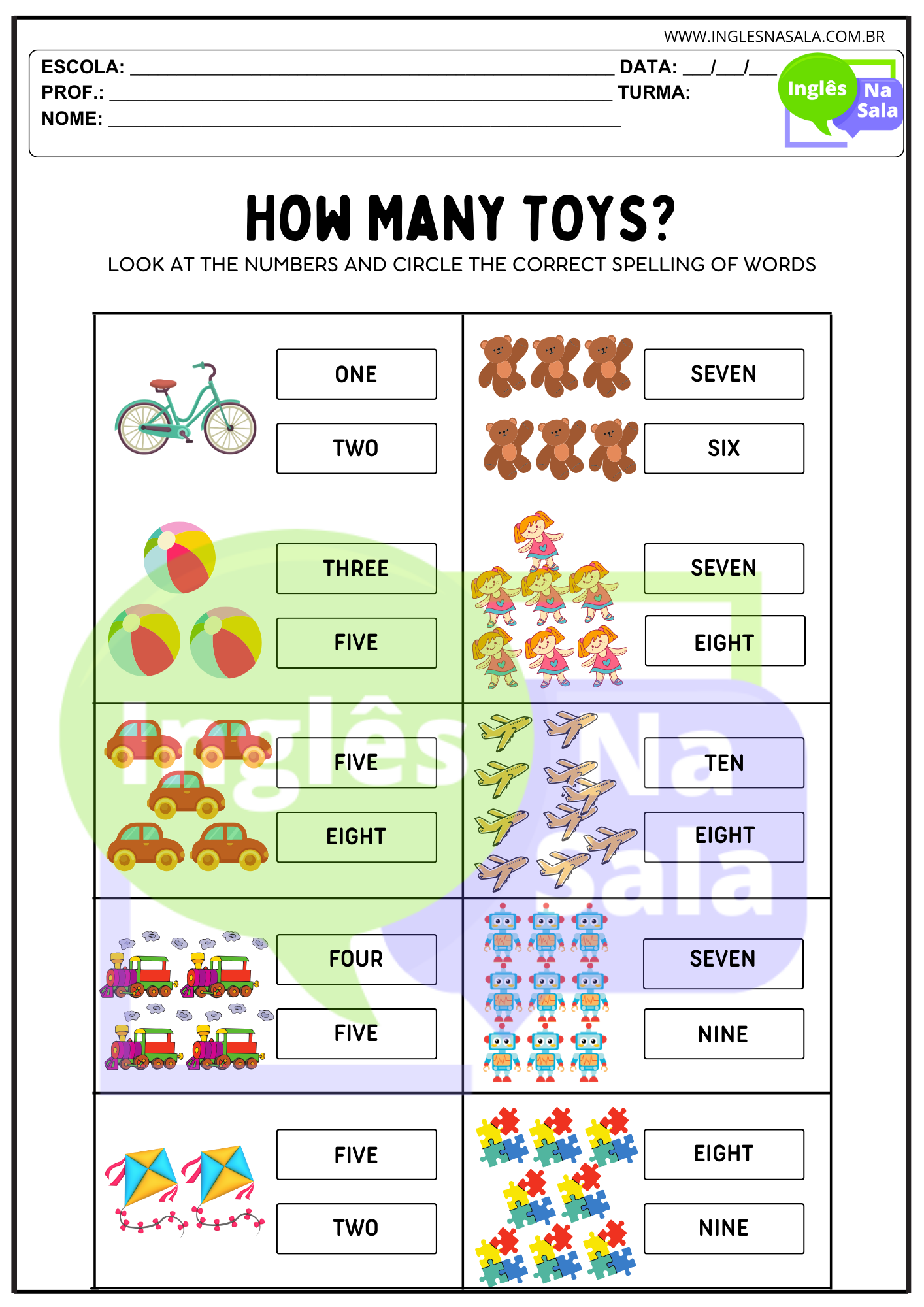 ATIVIDADES DE NÚMEROS/NUMBERS