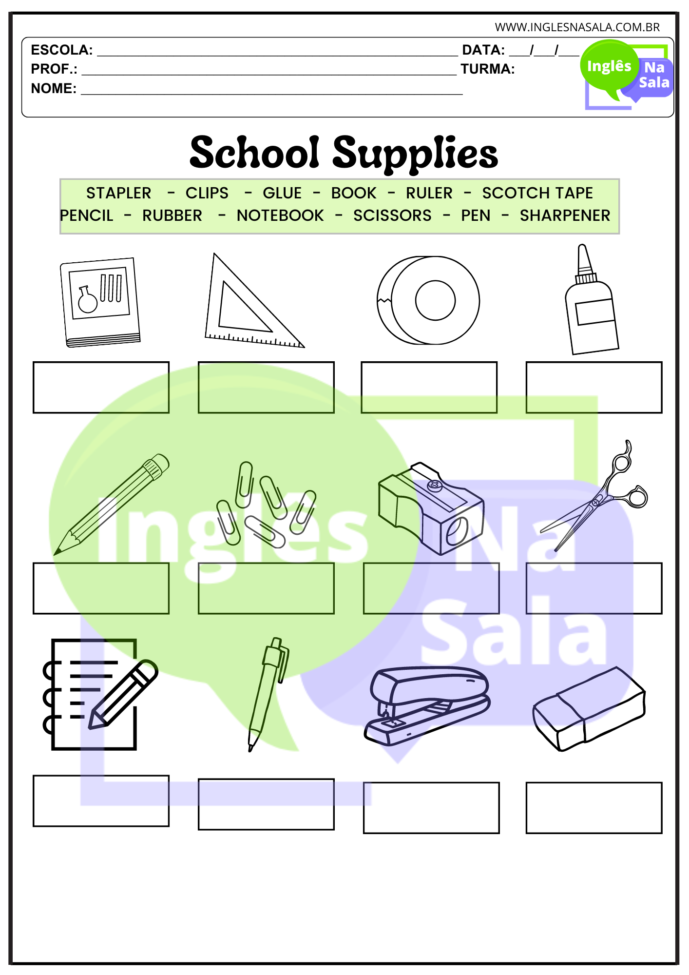 School Objects / Objetos Escolares - Inglês Na Sala