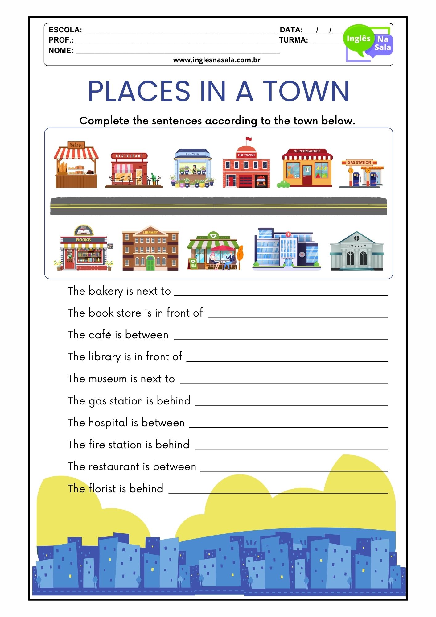 Places in the City - Atividades Sobre Lugares em Inglês - Inglês Na Sala